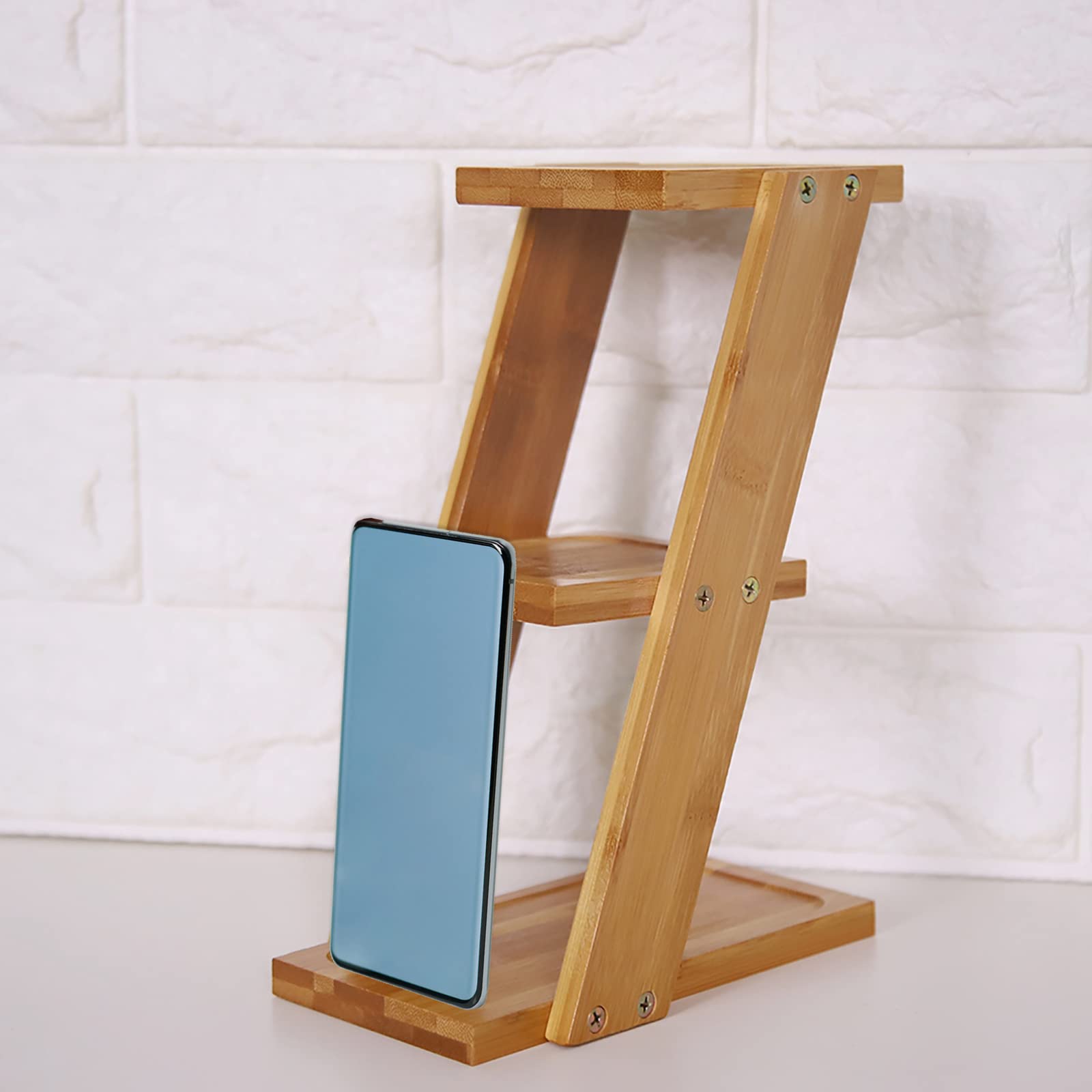 SOONHUA Mini Bamboo Plant Flower Stand,3 Tier Plant Display Ladder Shelf Flower Pot Storage Rack Display Shelving Unit Holder for Indoor and Outdoor Use Decor