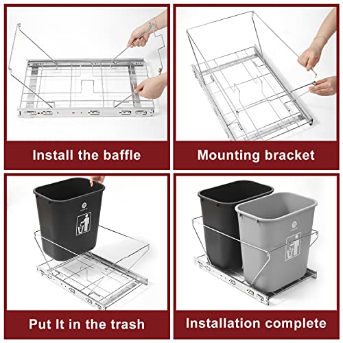 hehimhis Pull Out Trash Can, for 2 Trash Cans Pull Out Trash Can Under Cabinet Slide Out Organizer Laundry Hampers and Bath Bins (Trash Can Not Included)