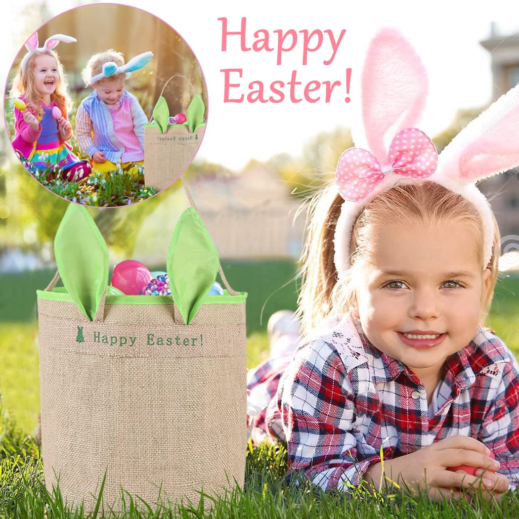 Faylapa Easter Egg Hunt Basket for Kids, Bunny Bag with Fluffy Ears- Partys Celebrate Decoration Eggs Candy Gifts 2Pcs Carry Bucket