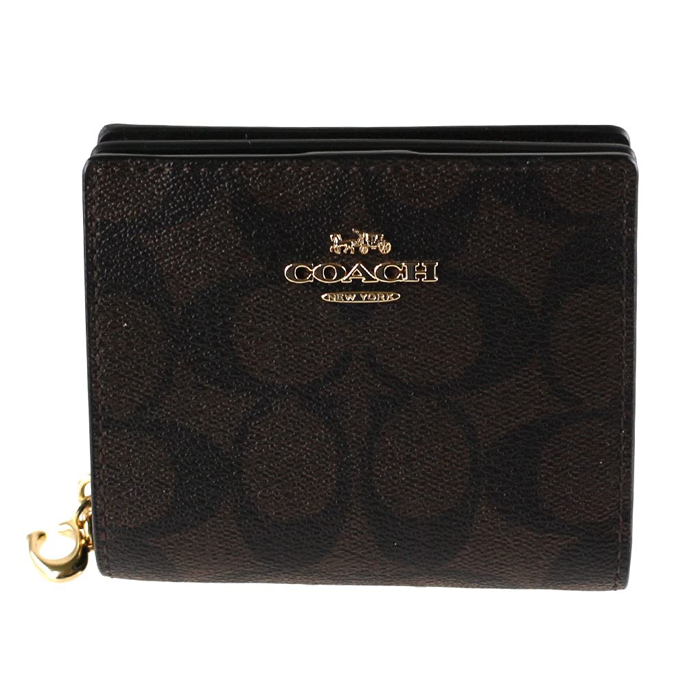 Coach Signature Snap Wallet in Coated Canvas Brown Black
