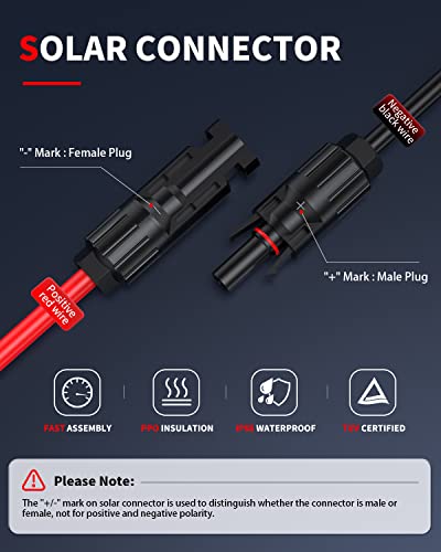 ELECTOP 2 Pin Power Industrial Circular Connector to Solar Panel Cable, 10AWG Solar Extension Cable with Female and Male Connector Adapter for Forrest River RV Solar Ports and Solar Panel Suitcase