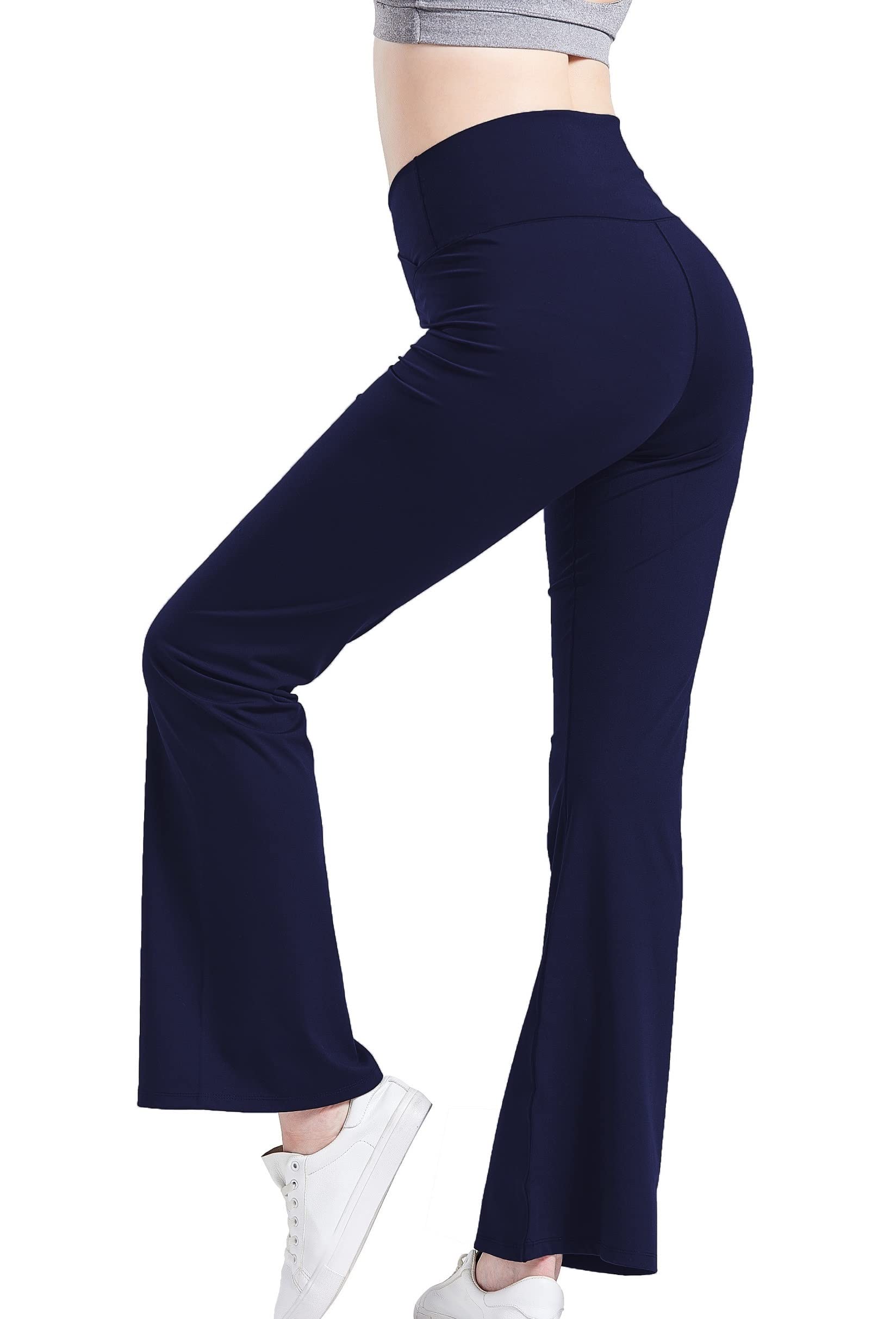 DANI CHINS Women's Casual Bootcut Yoga Pants V Crossover High Waisted Flare Workout Leggings (Navy, XL)