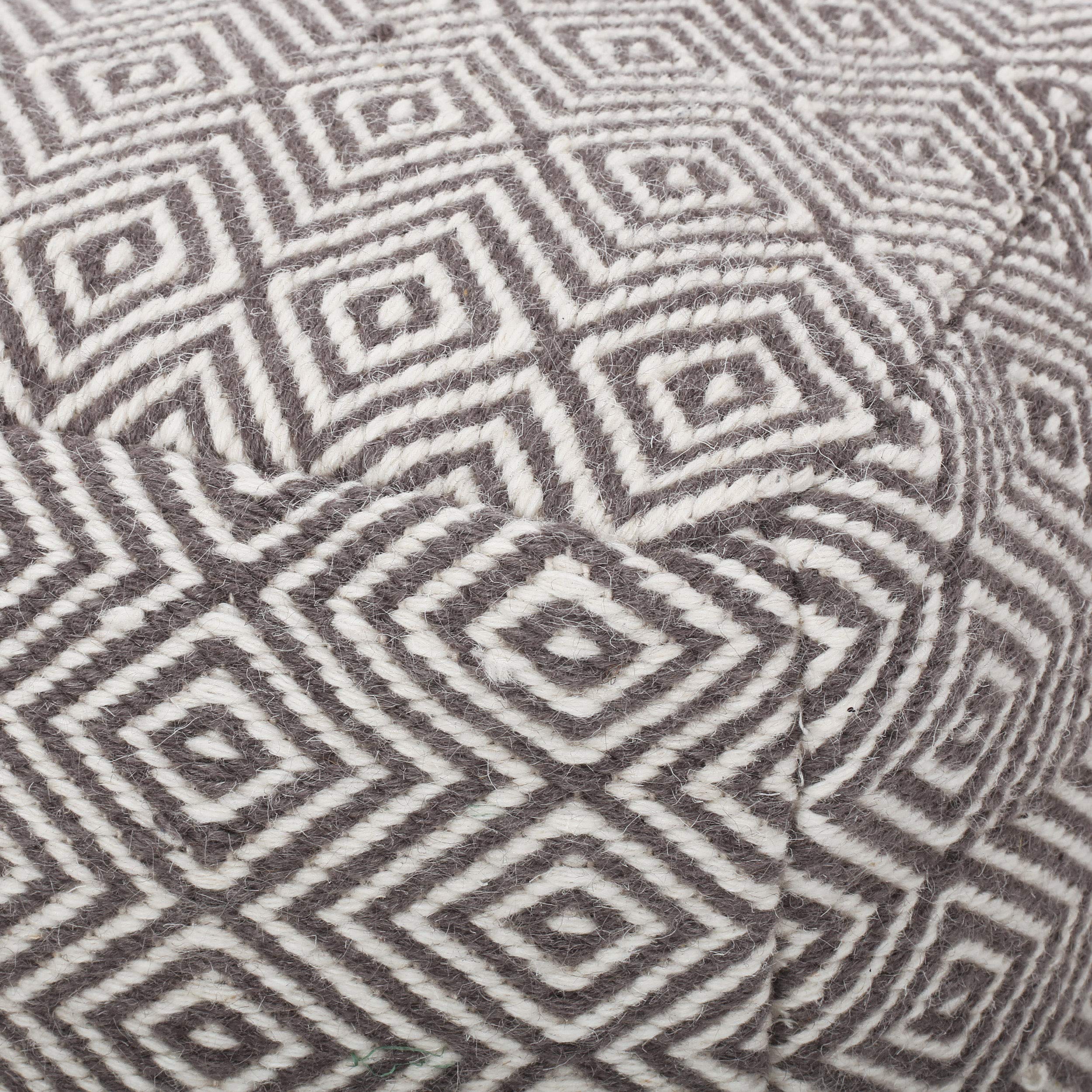 Christopher Knight Home Riley Hand-Loomed Boho Fabric Cube Pouf, Beige, Gray