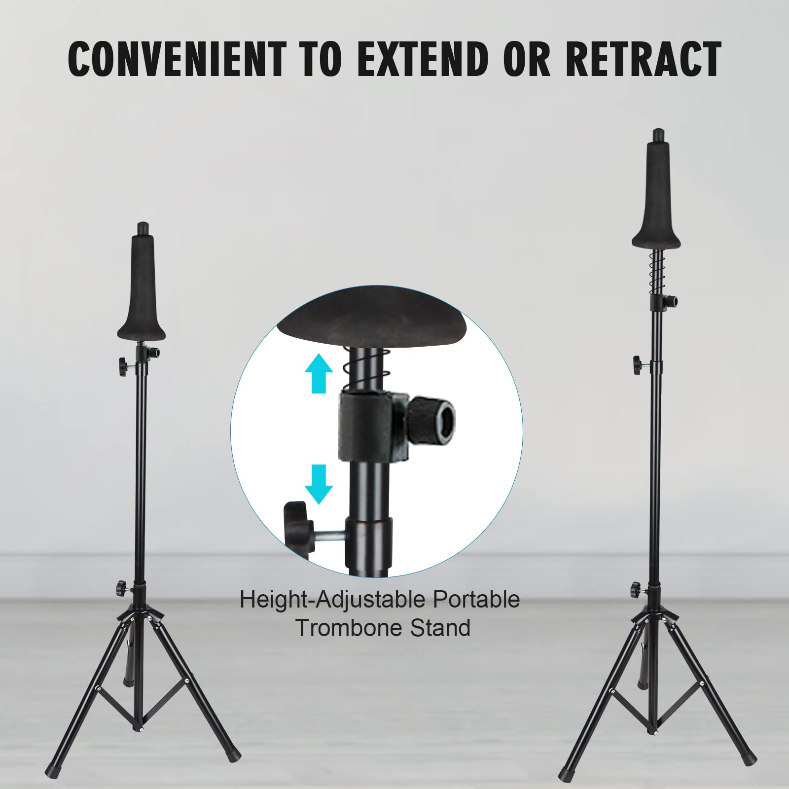 Trombone Stand Portable with Cushioned Bell Mount, Black Finish Height Adjustable 40.94-57.5inch
