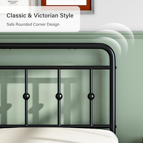 Catrimown Twin XL Bed Frame with Vintage Headboard and Footboard, Victorian Style, Wrought Iron, Under Bed Storage, No Box Spring Needed, Noise Free, Heavy Duty, Black
