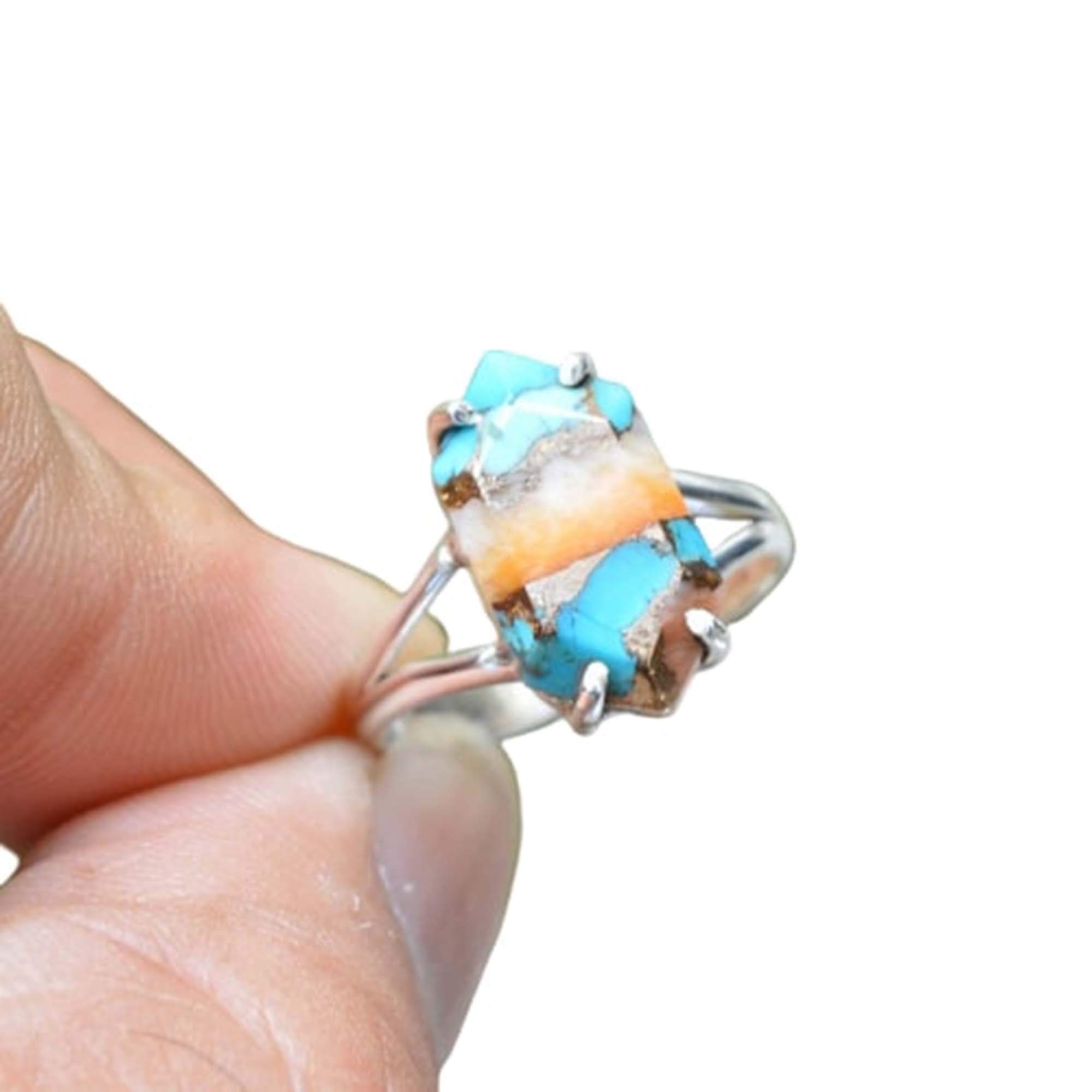 oyster copper turquoise ring 925 sterling silver ring bohemian ring hexagon turquoise ring dainty ring turquoise jewelry handmade ring gemstone ring silver rings for women gypsy ring wedding ring