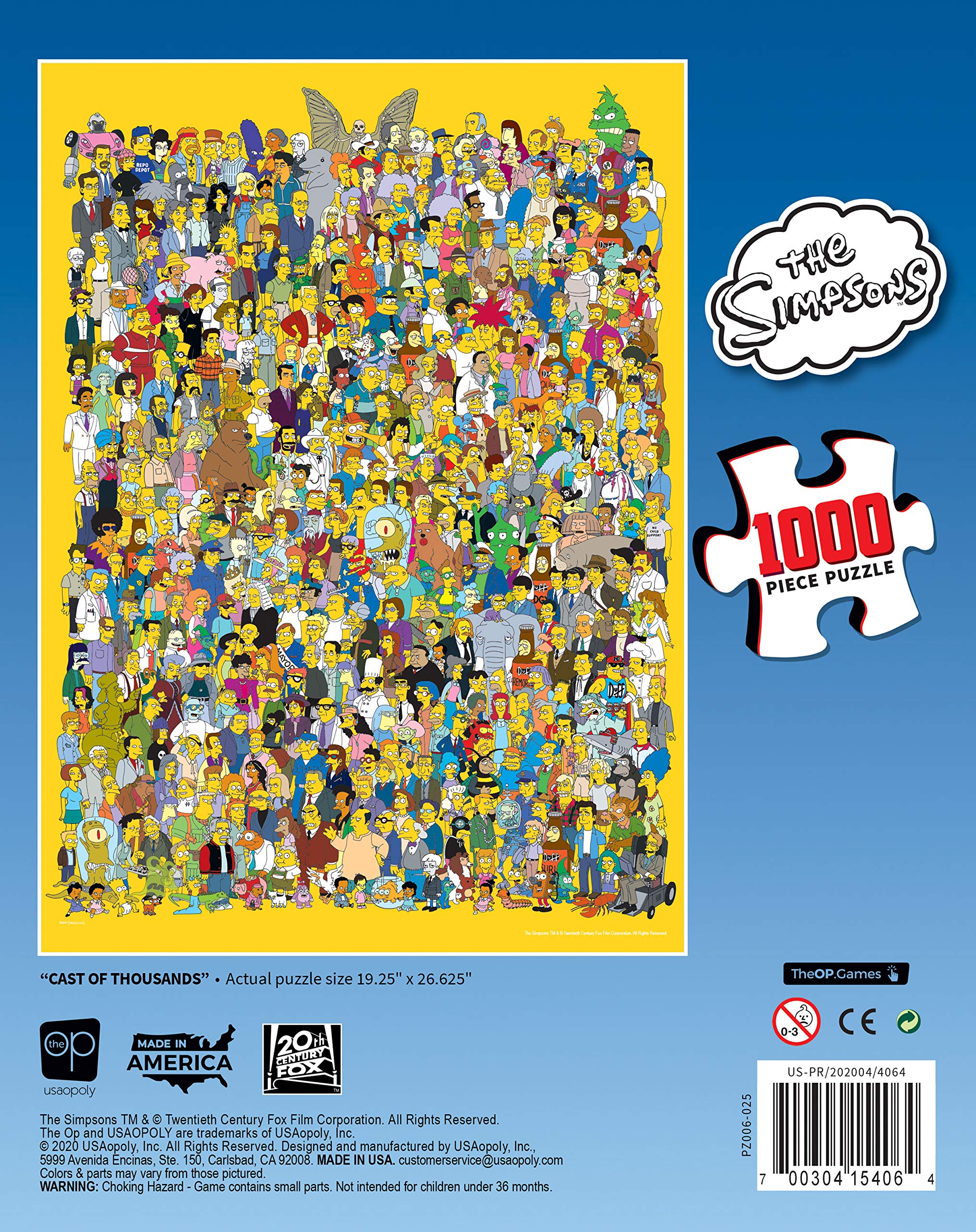 USAOPOLY The Simpsons Cast of Thousands 1000 Piece Jigsaw Puzzle | Officially Licensed Simpsons Merchandise | Collectible Puzzle Featuring Favorite Simpsons Characters from 20th Century Fox, Yellow