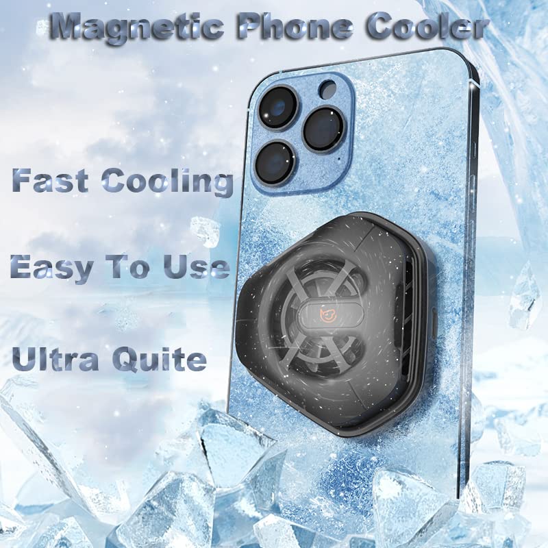 Phone Cooler Yvweos Portable Phone Cooler Magnetic Phone Cooling Fan Radiator 2A Compatible with All Mobile and iPad for Gaming, Live Streaming, Outdoor Vlog - Black
