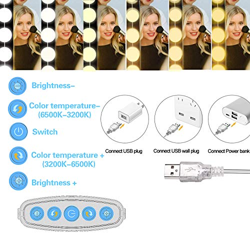 SICCOO Makeup Vanity Lights for Mirror, Hollywood Style LED Vanity Mirror Lights with 14 dimmable Bulbs, USB Cable, White