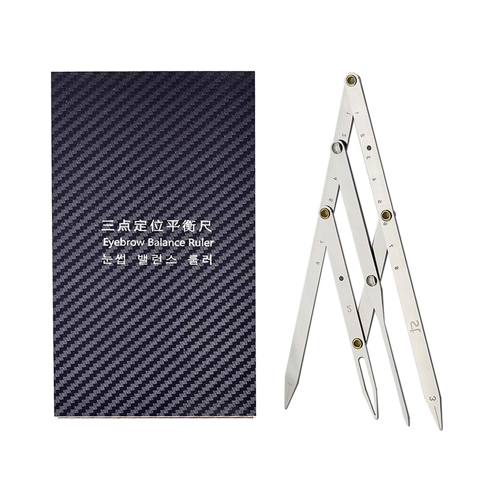 Dr.Pedi Eyebrow Golden Ratio Caliper Stencil with Flexible Arms Microblading Permanent Makeup Reusable DIY Tattoo Ruler Measurement Symmetrical Tool Foldable, Silver, 2 Piece Set