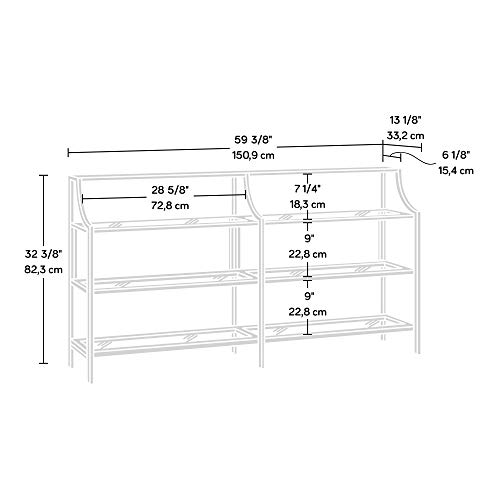 Sauder International Lux Console Table 5 Tier Modern Metal Multipurpose Sofa Table Bookcase with Glass Shelving, in Satin Gold