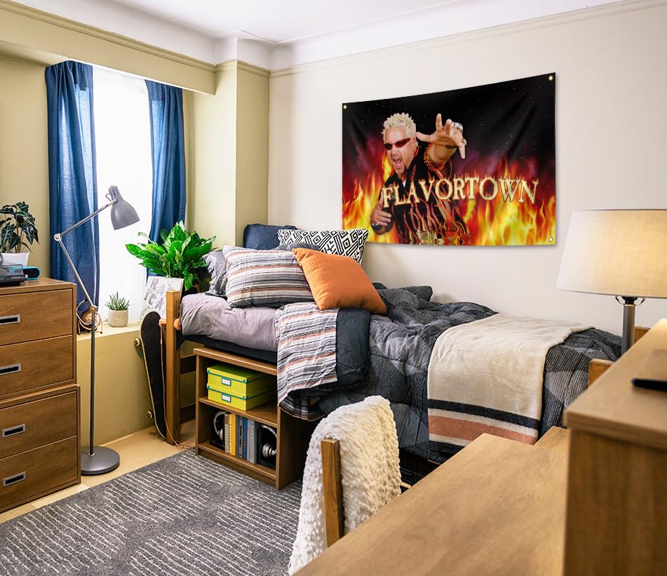 Generic Flavortown Guy Funny Flag 3X5FT Banner,Man Cave Wall Flag for College Dorm Room Frat Outdoor Parties Gift Tailgates,with 4 Brass Grommets.