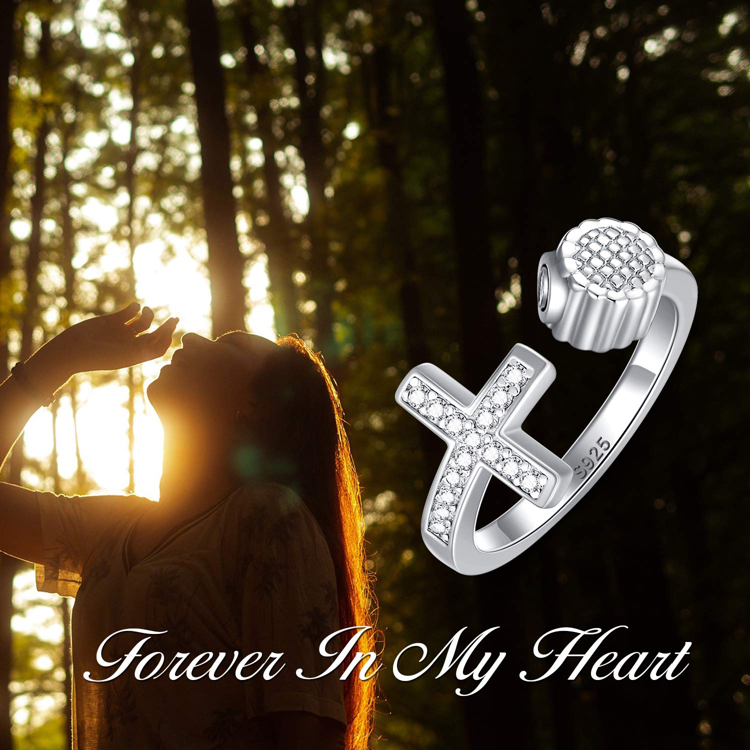 Cross Cremation Ring for Ashes 925 Sterling Silver Cross Urn Ring Hold Loved Ones Ashes Keepsake Memorial Jewelry Cremation Rings for Women (8)