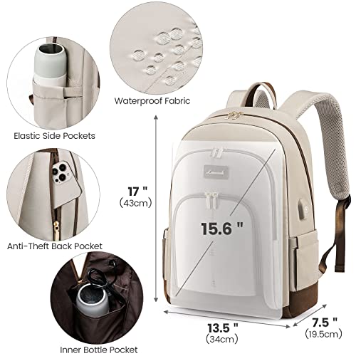 LOVEVOOK Travel Laptop Backpack Women,15.6 Inch Water Resistant Travel Backpack for Women,Work Computer Back Pack for College Business,Khaki