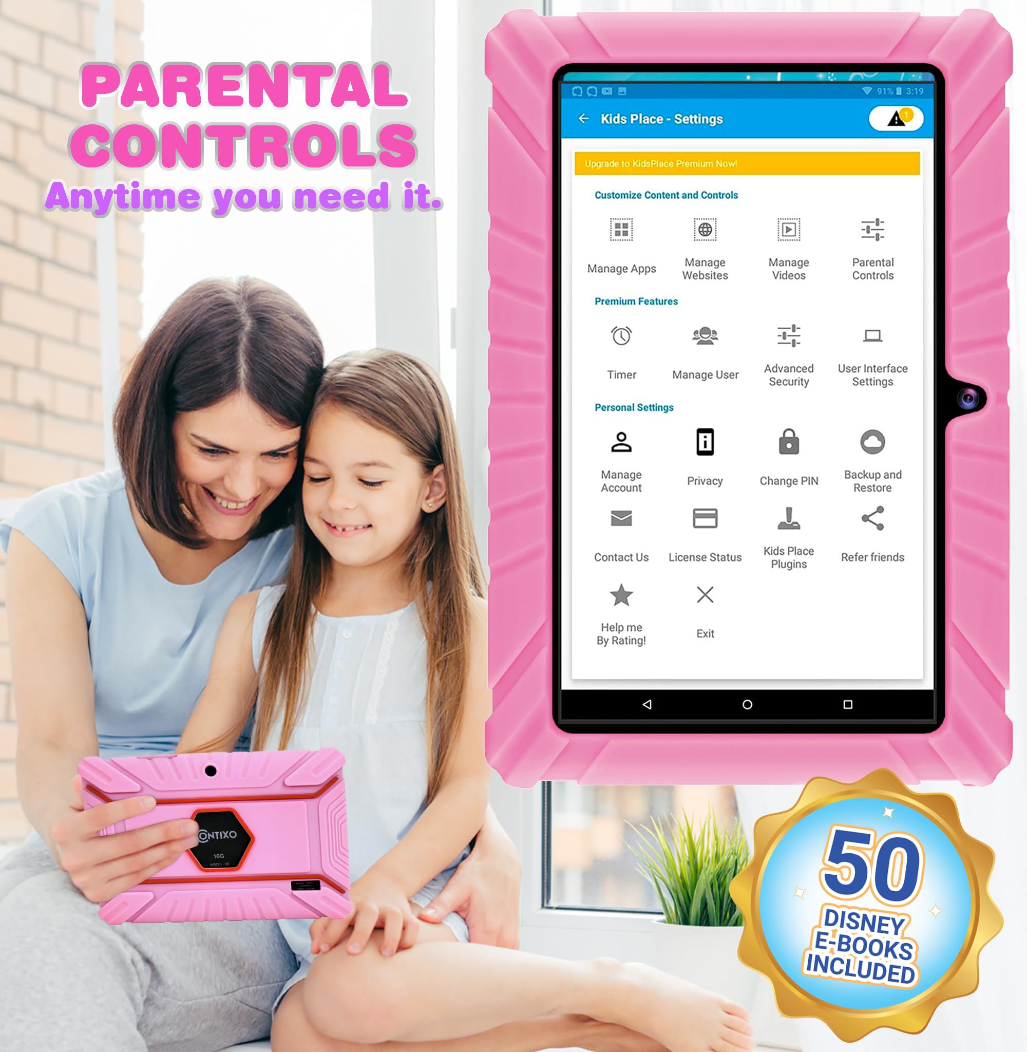 Contixo Kids Tablet - V8 7" Toddler Tablet, Ages 3-7, Android 11 Tablet for Kids, Disney Edition Pre-Installed, Parental Control, WiFi, Teacher Approved Learning Tablet for Boys Girls (Pink)