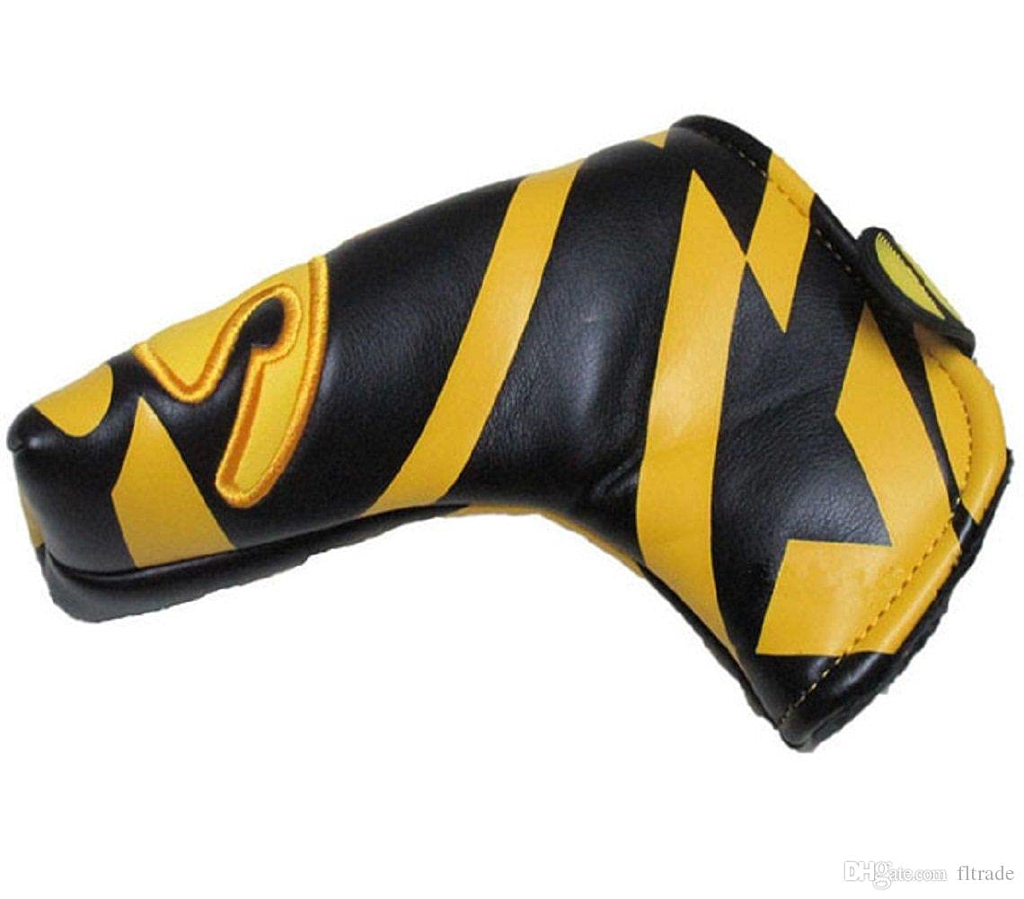 DBYAN Golf Club Blade Putter Cover Headcover with PU Leather Velcro Closure,Yes Printed Patterned for Blades Putters Scotty Cameron Ping Ansor,Black & Yellow