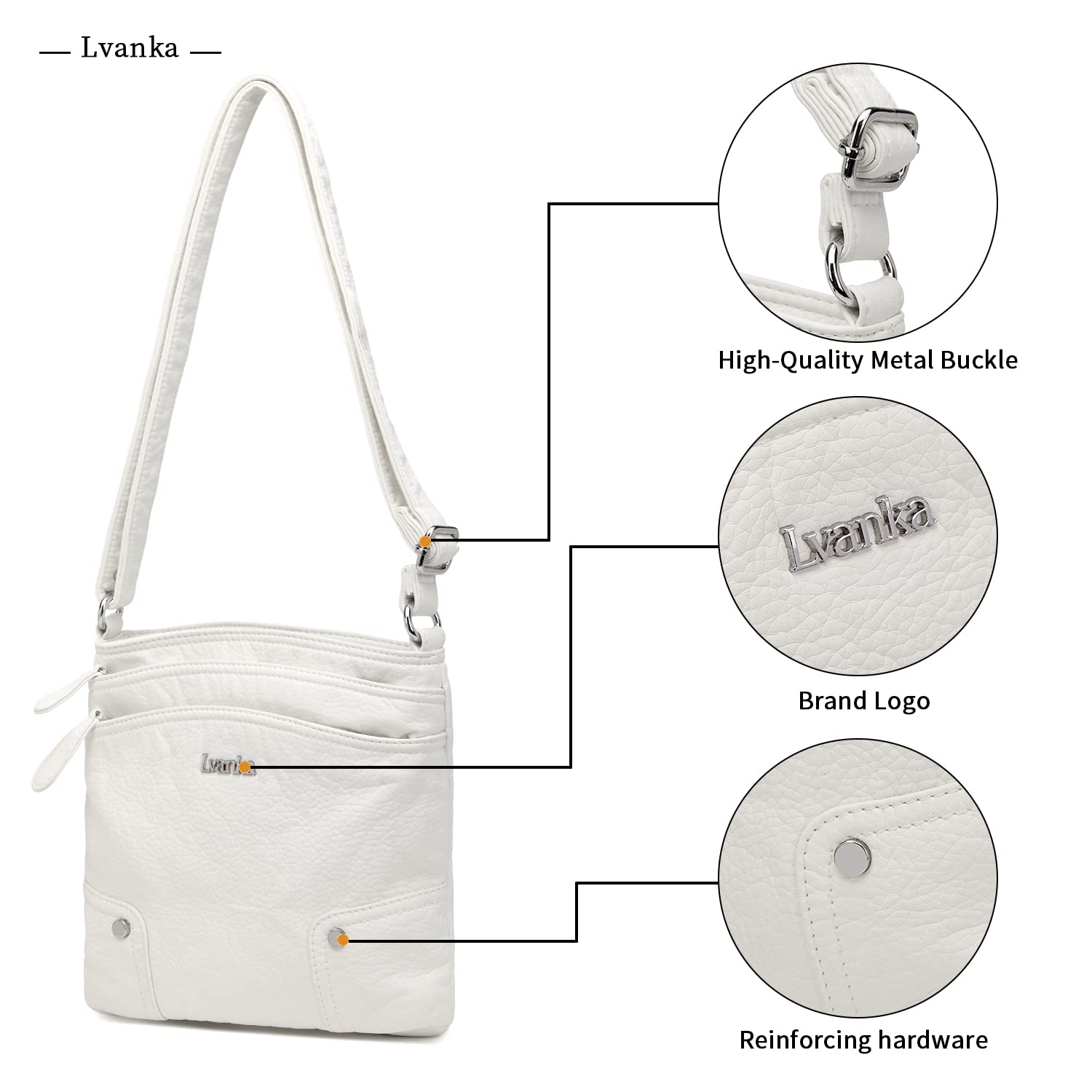 Crossbody Purses for Women Double Zipper Pockets Soft Vegan Leather Shoulder Bag with Adjustable Strap