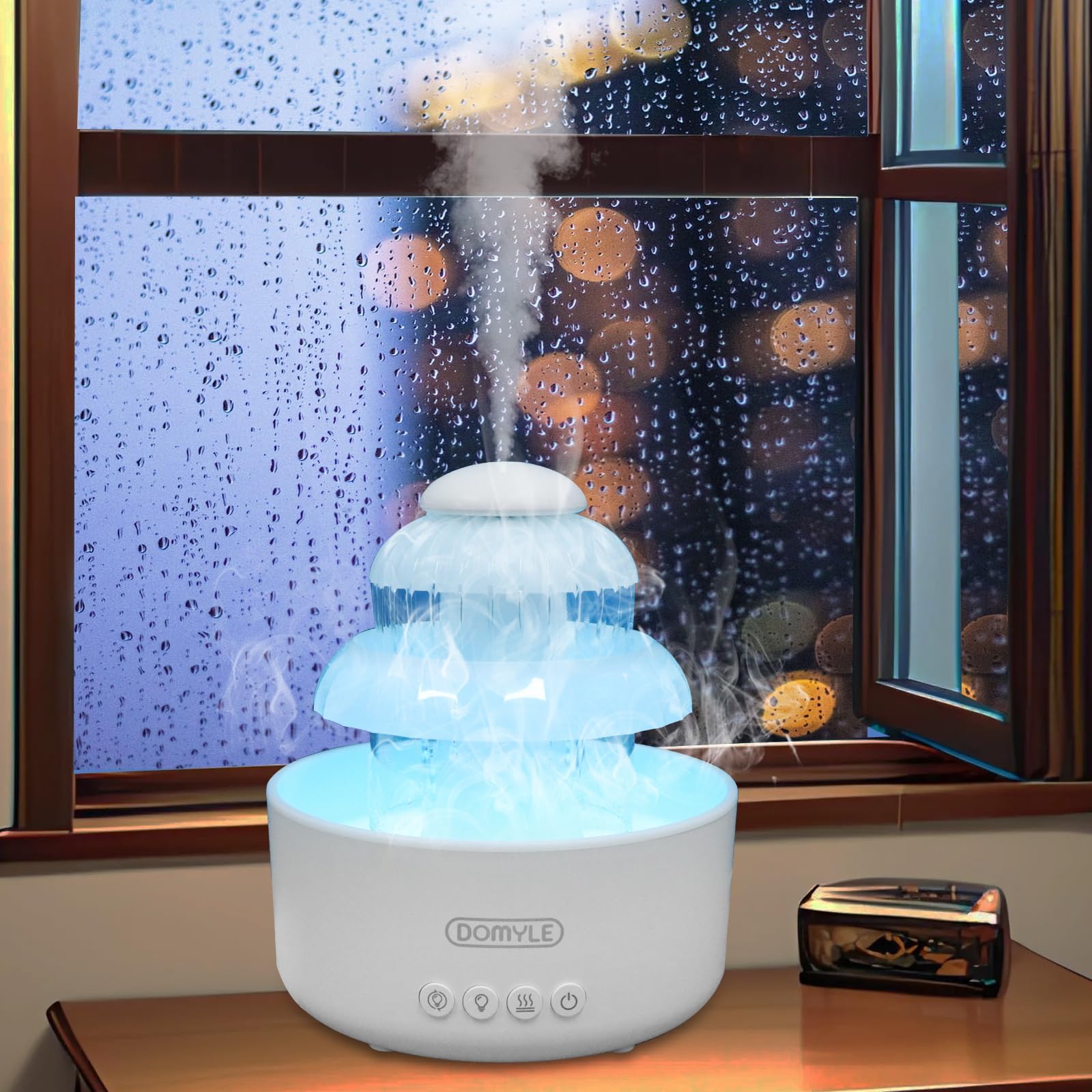 DOMYLE Rain Cloud Humidifier Water Drip, 600ML Mushroom Humidifier, 7 Levels of Adjustable Light Humidifier for Desk Bedroom Rain Sounds for Sleeping