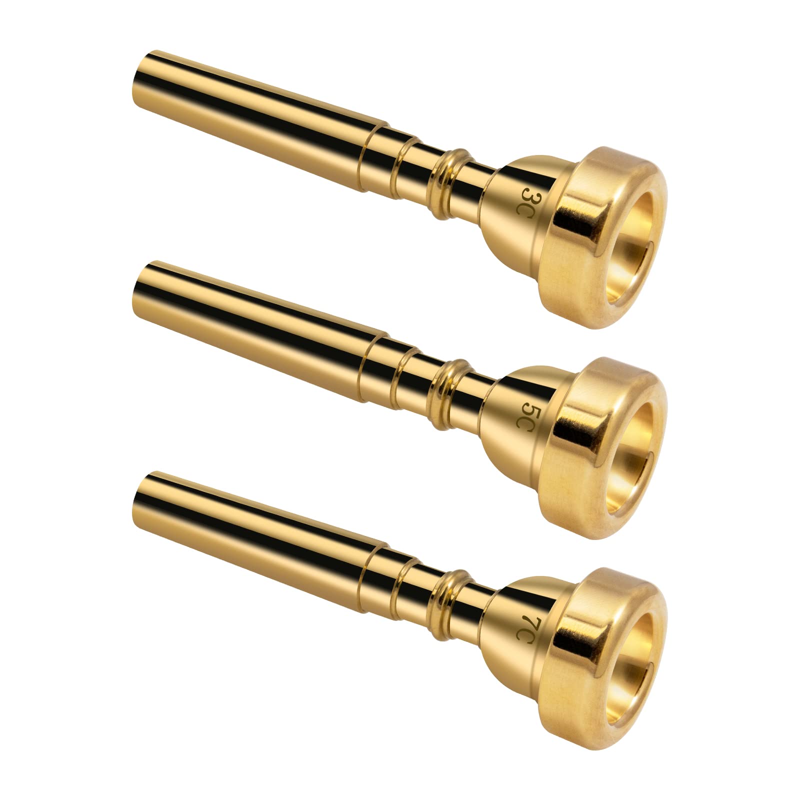 Cheerock 3Pack Trumpet Mouthpiece 3C 5C 7C Trumpet Accessories, Brass Trumpet Mouthpiece Set Suitable for Beginners and Professional Players (Gold)