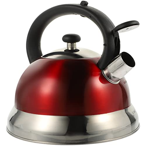 HEMOTON Tea Kettle Tea Kettle Tea Kettle Red Stainless Steel Whistling Tea Coffee Kettle with Heat Proof Handle Kitchen Grade Stainless Steel Teapot Stovetops Tea Pot Tea Pot Tea Pot