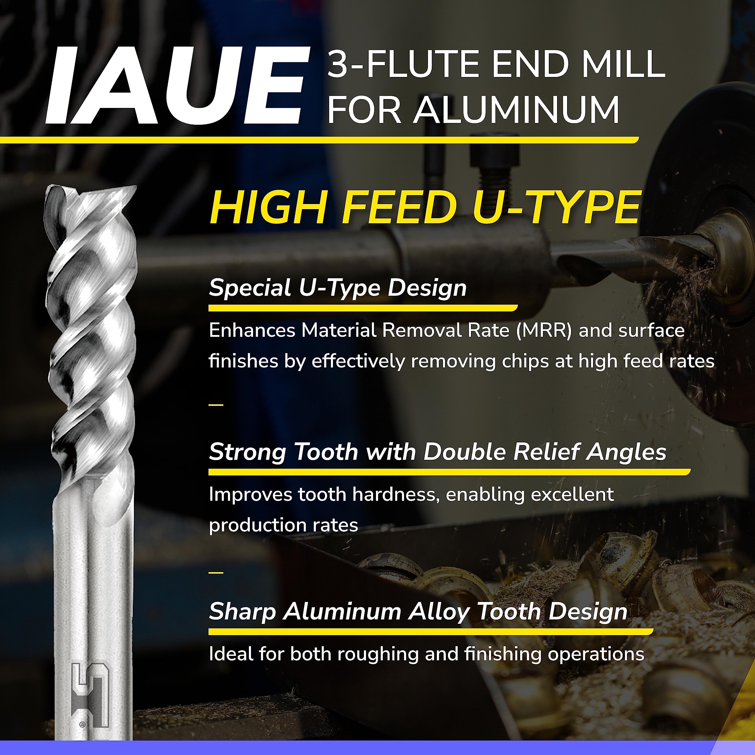 SPEED TIGER Carbide Square End Mill - 3 Flute - IAUE5/16 3 (1 Piece, 5/16") - High Feed U-Type Design - for Roughing and Finishing - for Milling Aluminum Applications β Professional Mill Bits Sets