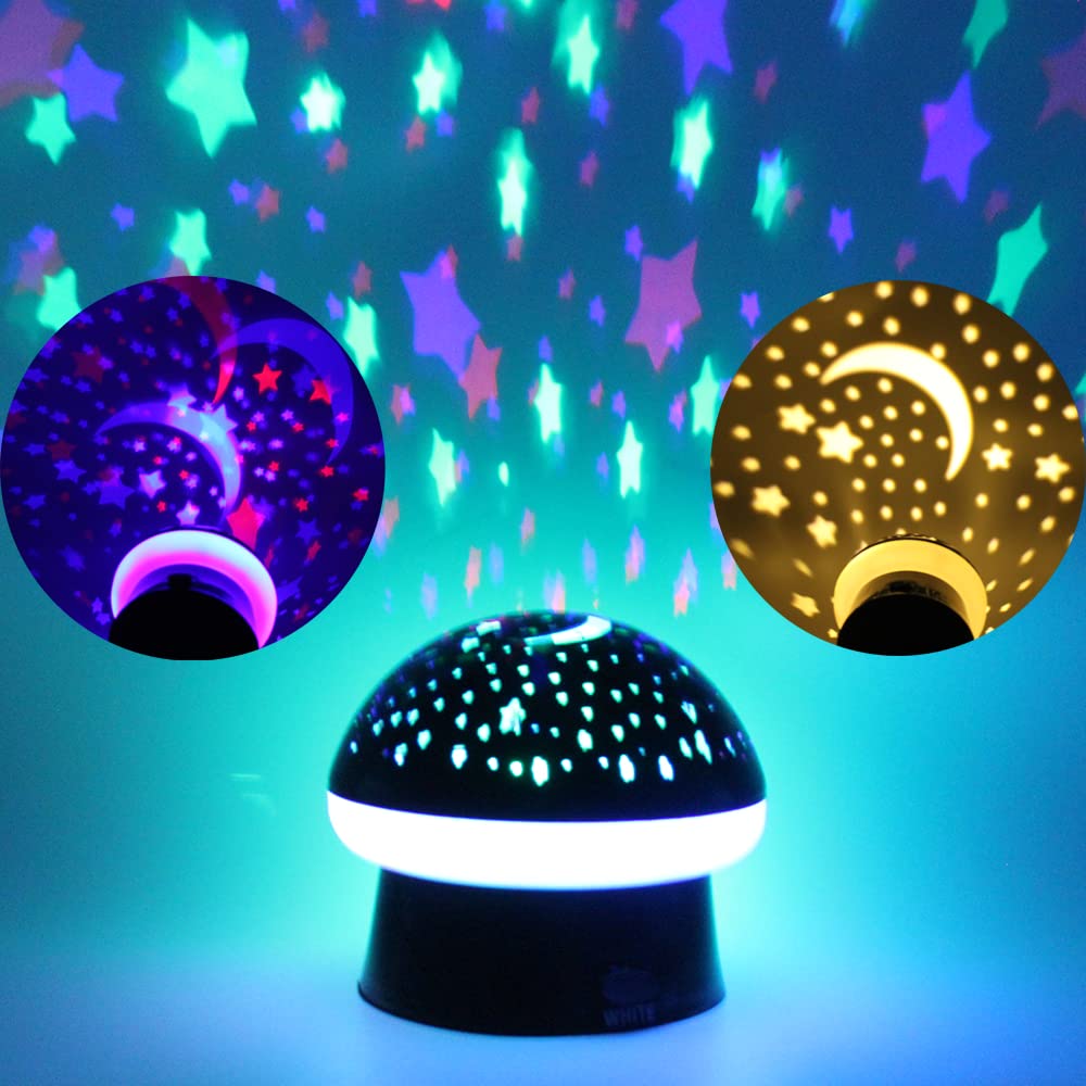 Mushroom Kids Projector Night Lights for Bedroom Decor, Battery Operated Star Sky Moon Light Projector, Romantic Color Changing Night Lighting Lamp, Fun Gifts for 1-4-6-14 Year Old Girls and Boys