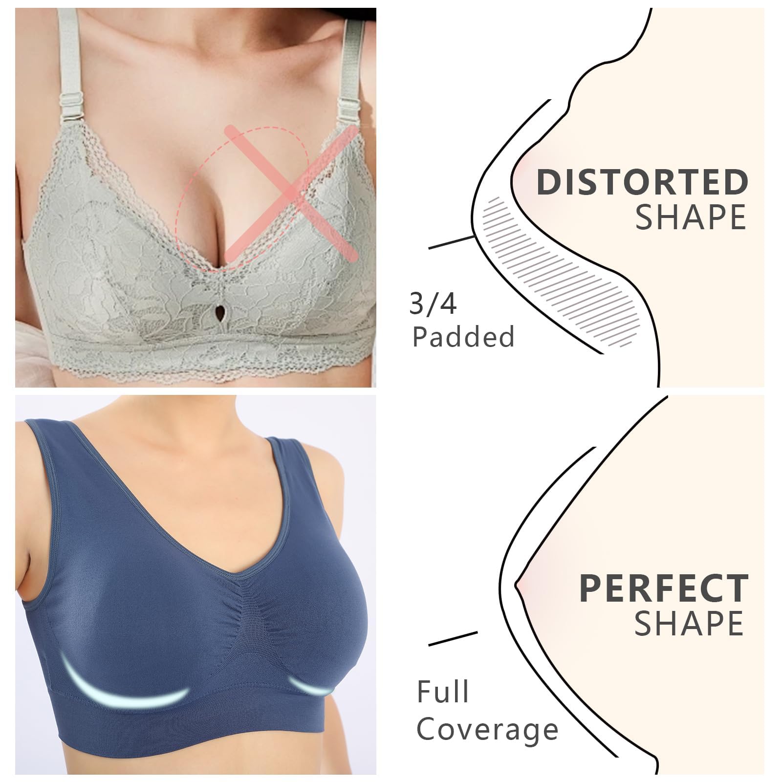 Cabales Women's Ultimate Comfy Medium Support Seamless Wireless Sports Bra with Removable Pads,X-Large