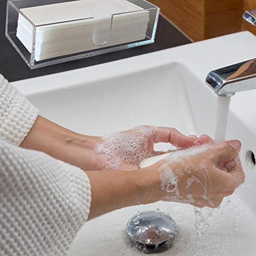 Sicily Guest Hand Towel Holder (5mm Acrylic) Multifold Paper Towel Dispenser (9.87”W x 4.75”D x 2.75”H) Hand Towel Napkin Holder for Bathroom and Kitchen Countertop - Bathroom Napkin Holder