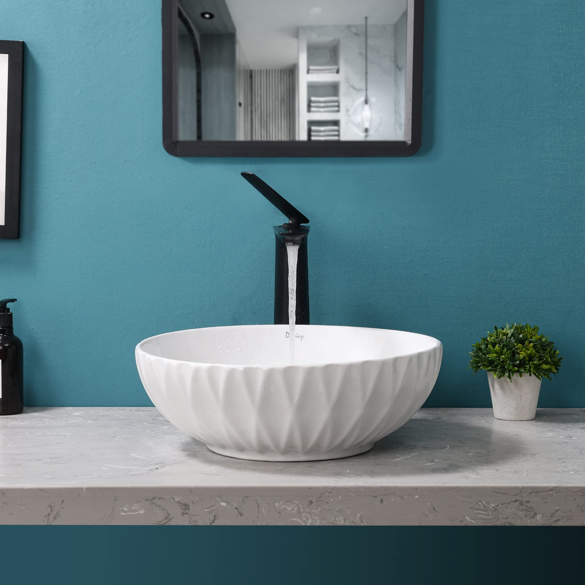 Davivy 15.3'' Round Vessel Sink with Pop Up Drain,Bathroom Vessel Sinks,Bathroom Sinks Above Counter,White Vessel Sink,Counter top Sink,Round Vessel Sinks for bathrooms