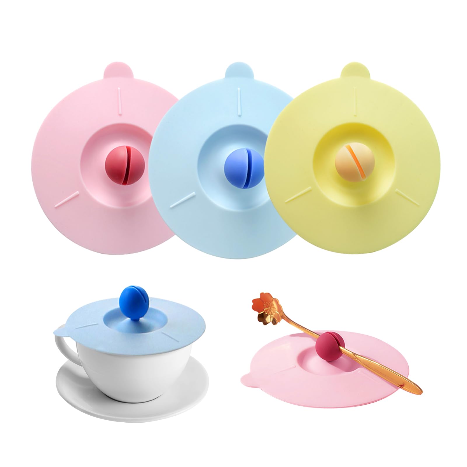 Generic Geneic Silicone cup covers (Set of 6),Cup covers for drinks reusable,Wine glass covers to keep bugs out,Cup covers for drinks for safety, Blue,Pink,Beige (6) (3)