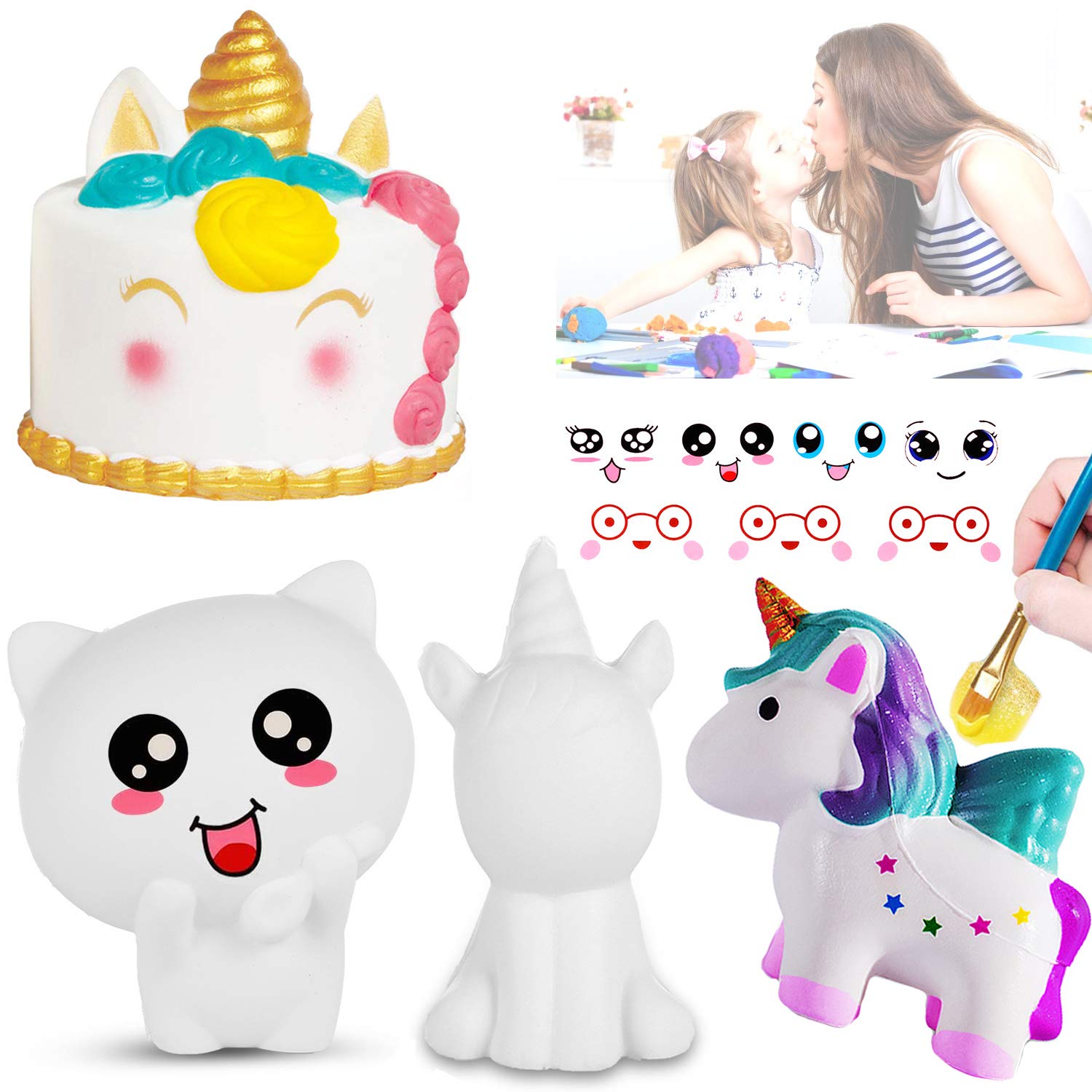 Paint Your Own Squishy Sensory Toys, 4 DIY Squishy Slow Rising Relieves Stress and Anxiety Fidget Toy for Children Adults, 3D Blank Arts& Crafts Squishies DIY Dessert & Animal Squishy Painting Toys