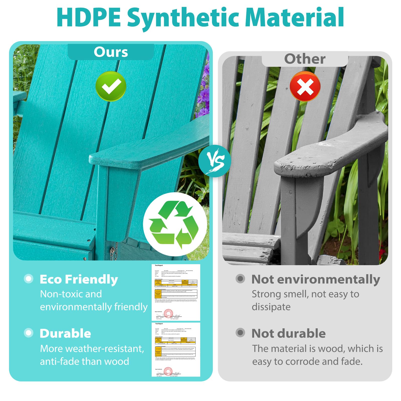 Folding Adirondack Chair set of 2 HDPE Outdoor Adirondack Chair All Weather Resistant Foldable Fire Pit Chairs for Patio Front Porch Pool Garden Deck Fire Pit Outside, Light Grey