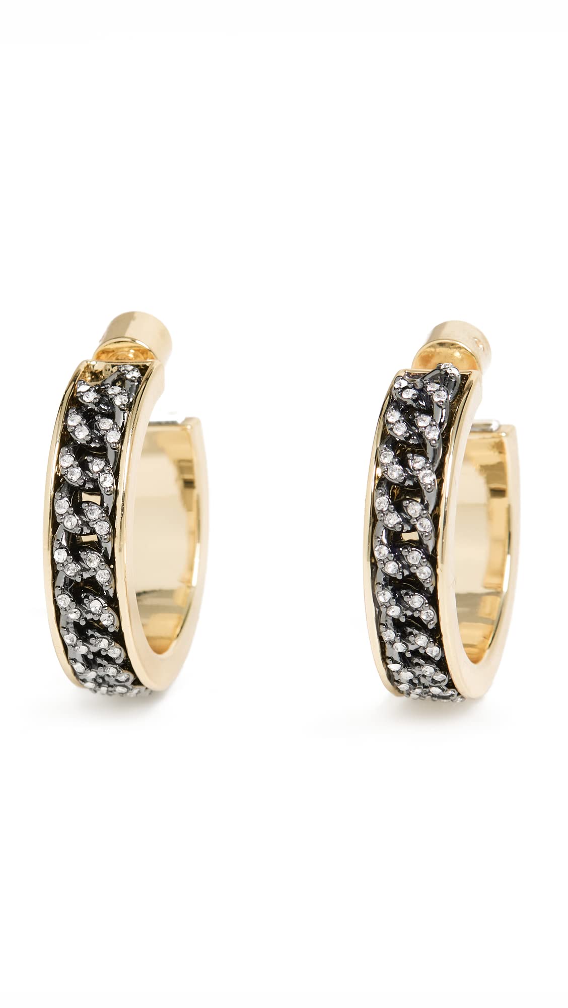 DEMARSON Women's Mini Eclipse 3d Curb Chain Hoops, Gold/Hema Pave, One Size