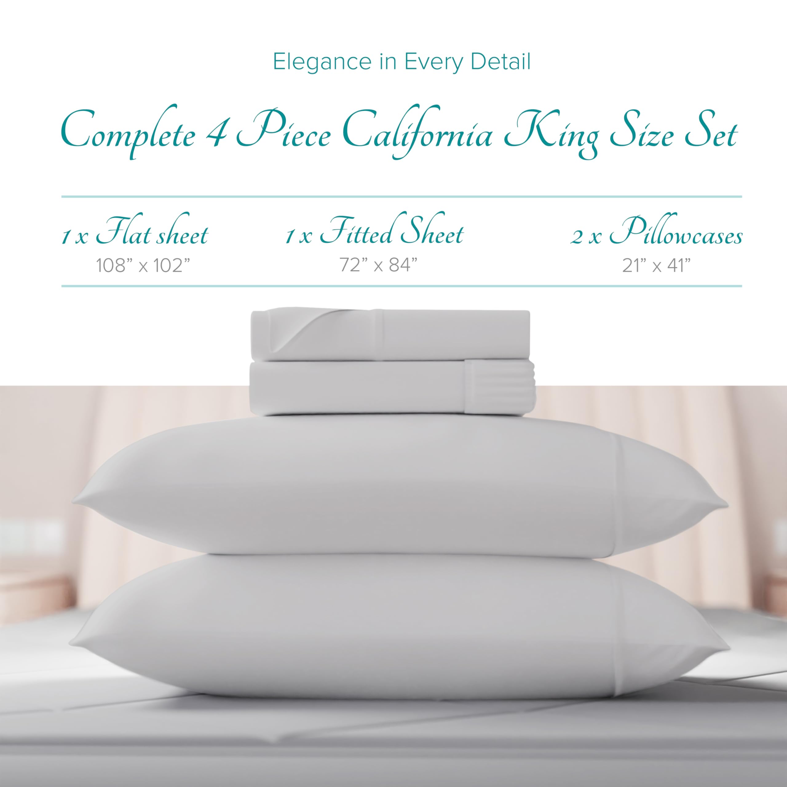 Carressa Linen 800 Thread Count Long Staple Soft Egyptian Cotton Sheet Set, 4 Pc Set, California King Sheets, Upto 17 in Deep Pocket, Smooth & Soft Sateen Weave, Luxury, Light Gray