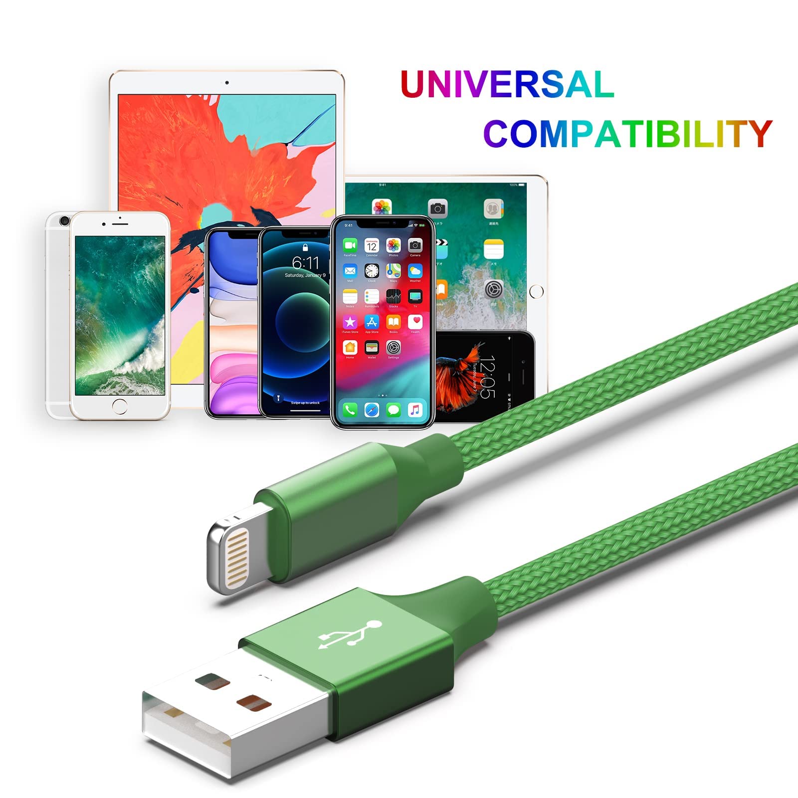 MUXA 6 Pack [Apple MFi Certified] 3/3/6/6/10/10 FT iPhone Charger Colorful Nylon Lightning Cable Compatible iPhone 13 mini/13/12/11 Pro Max/XS MAX/XR/XS/X/8/7/Plus/6S/6/SE/5S/iPad
