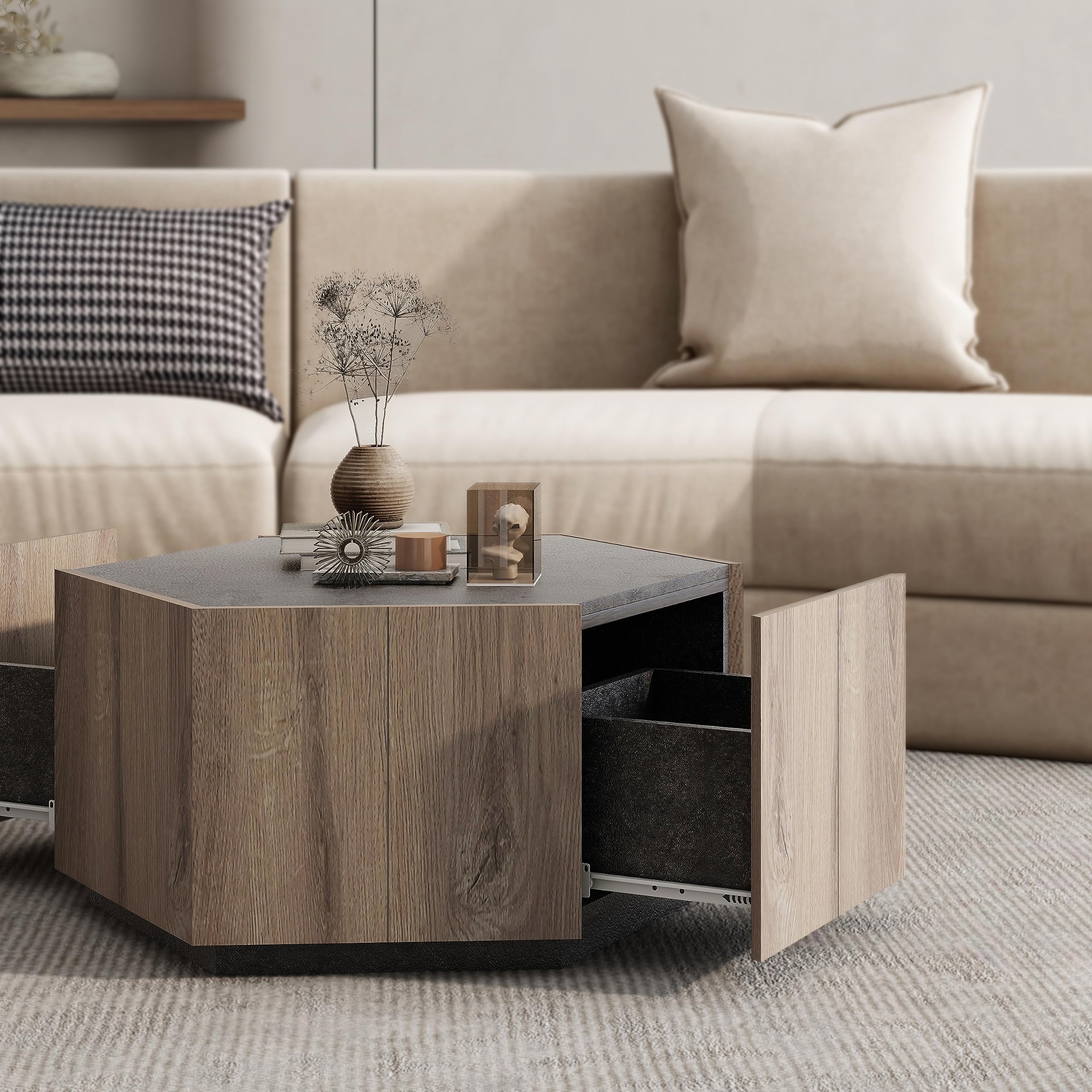 DREAMODERN Round Nesting Coffee Table Set of 2, Modern MDF Finish Pedestal Side Table Accent End Table for Living Room Small Space - Black