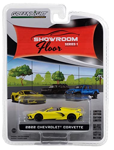 Greenlight 68010-A Showroom Floor Series 1 - 2022 Chevy Corvette C8 Convertible - Accelerate Yellow Metallic 1:64 Scale Diecast