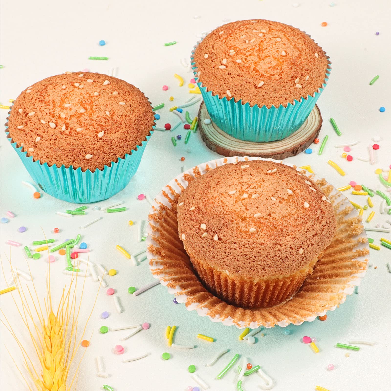 Caperci Colorful Foil Cupcake Muffin Liners Standard Size Baking Cups 150-Pack - Premium Greaseproof & Sturdy
