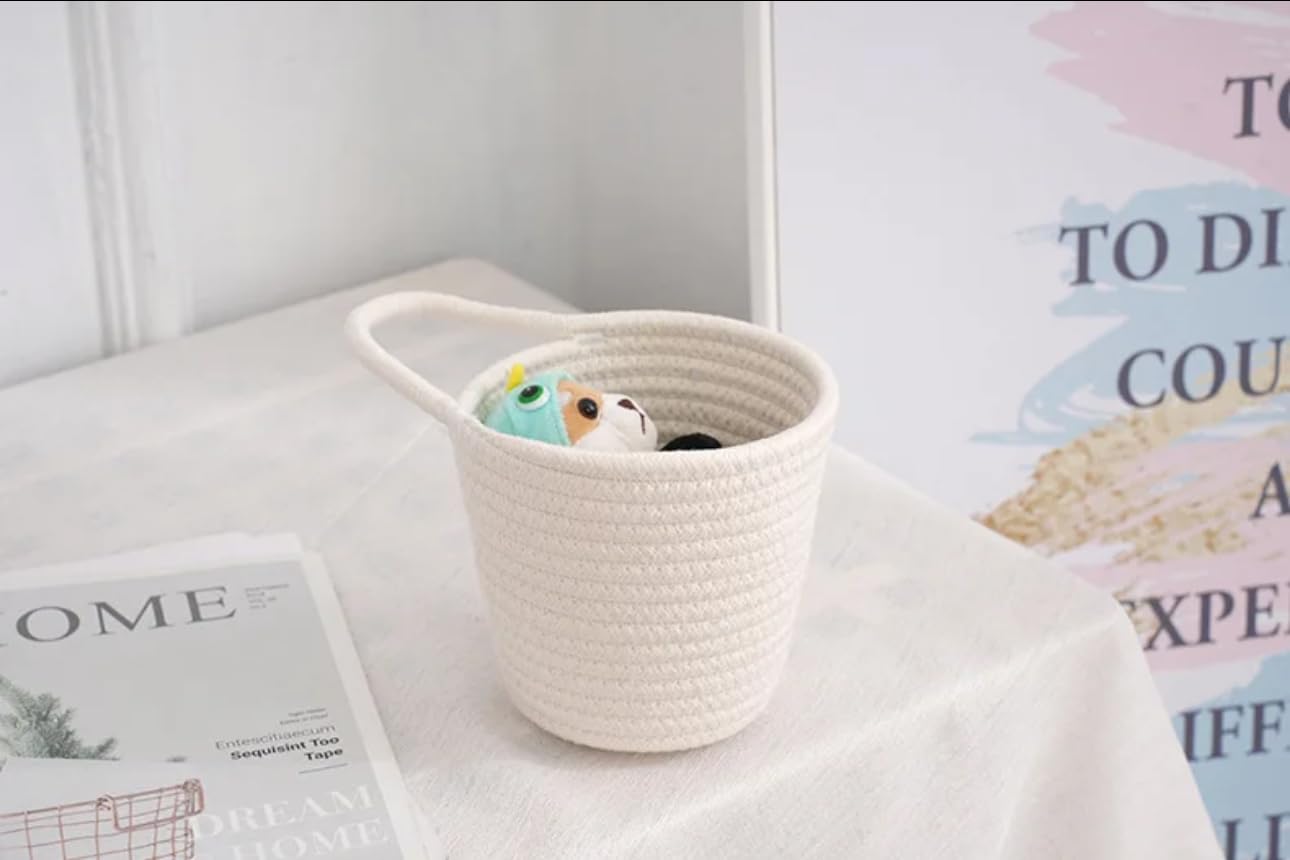 Generic Handmade Woven Oval Basket Set of 4, Cotton Rope, Hanging and Floor Decorative Basket, Home Decor