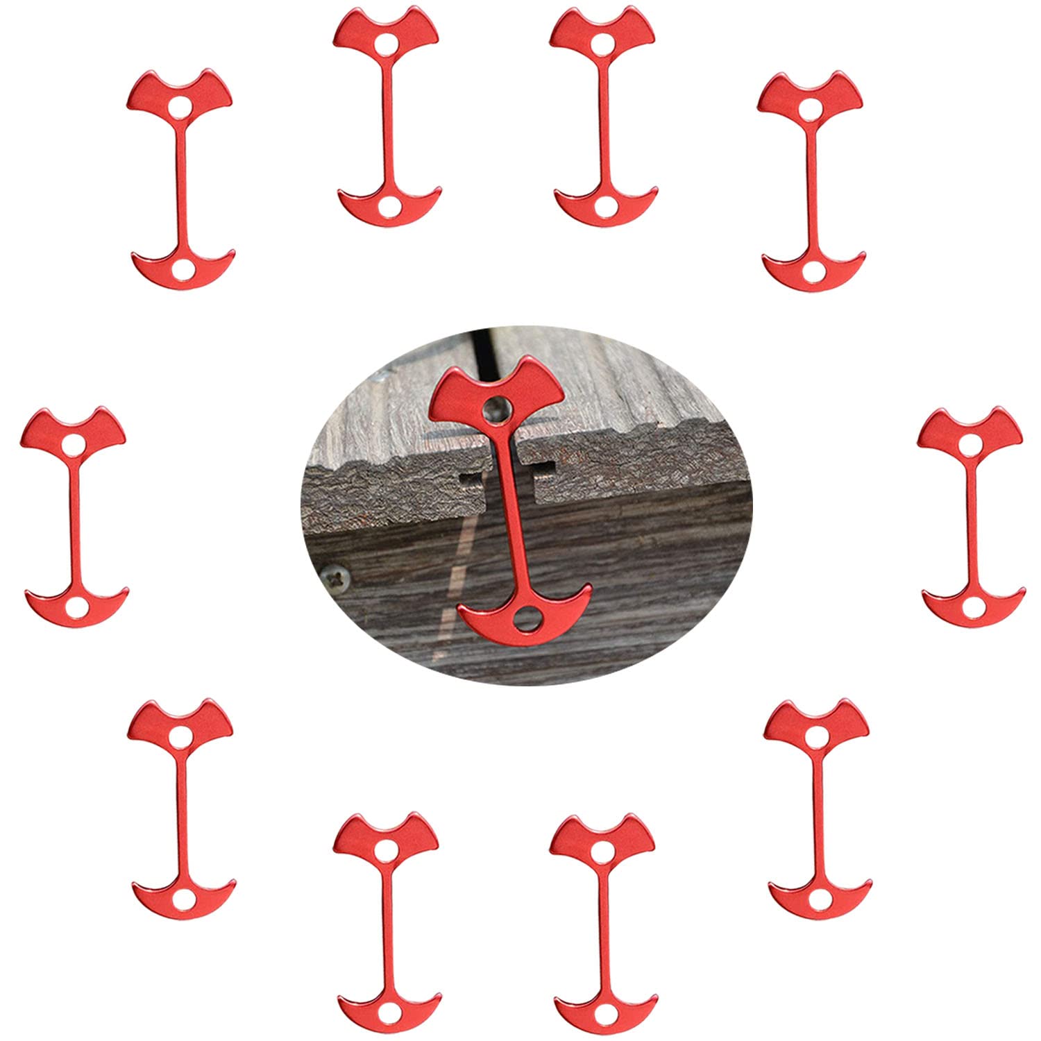 DDfishing 16 Pieces Camping Tent Stakes Nail Board Gap Deck Nail Camping Windproof Rope Camp Anchor Bolt Adjustment Buckle Fish Bone-Shape