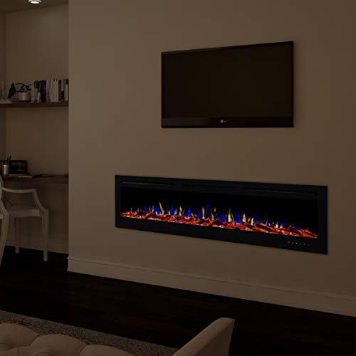 Electric Fireplace - 72 Inch LED Wall or Recessed Fireplace Heater with Front Vent,10 Ember Colors, Touchscreen, and Remote by Northwest (Black)