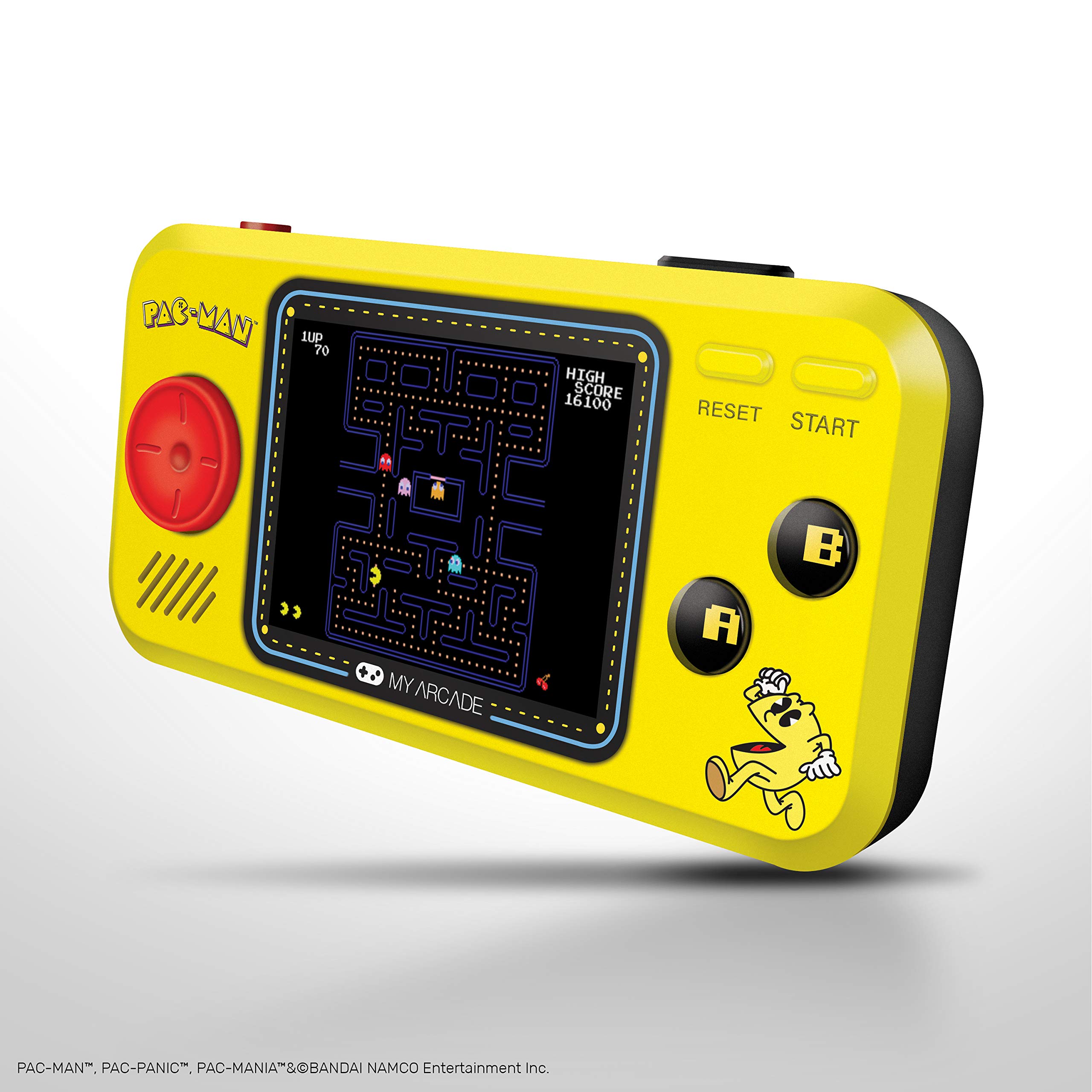 My Arcade Pocket Player Handheld Game Console: 3 Built In Games, Pac-Man, Pac-Panic, Pac-Mania, Full Color Display, Speaker, Volume Controls, Headphone Jack, Battery or Micro USB Powered, Yellow
