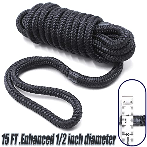 INNOCEDEAR 4 Pack 1/2β X 15β Dock Lines|Marine-Grade Double-Braided Nylon Dock Line with 12β Eyelet.Hi-Performance Boat Rope Mooring Rope Black Dock Line