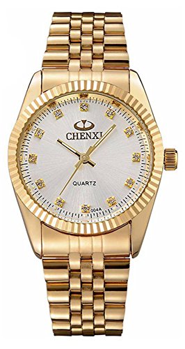 MASTOP Classic Design Golden Watch Stainless Steel Band Male Diamonds Quartz Wrist Watches for Man Gold