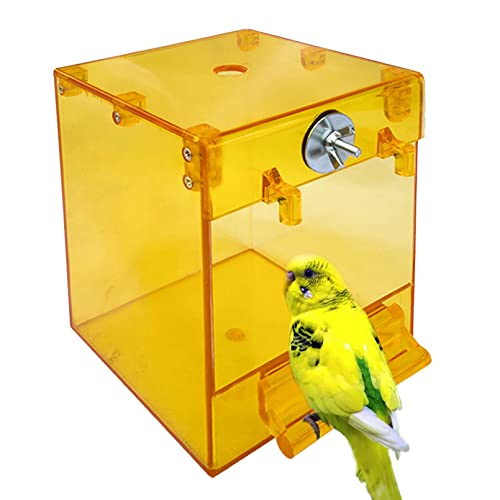 kathson Parrot Bath Box Hanging Bird Bathtub Tub Bath Acrylic No-Leakage Shower Box Bowl Cage Accessory for Small Pet Bird Parakeets Canary Cockatiel Budgies Lovebirds(Yellow)