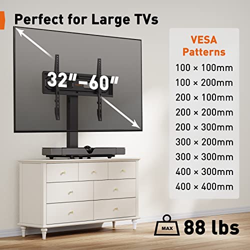 Perlegear Universal Swivel TV Stand for 32β60 Inch LCD/LED/OLED TVs up to 88 lbs, Tabletop TV Mount Stand with Tempered Glass Base, Height Adjustable TV Base with Tilt, Max VESA 400x400mm