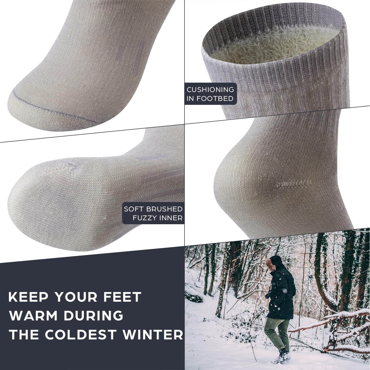 DG Hill 6 Pairs 80% Merino Wool Socks For Men And Women Warm Thermal Wool Socks For Hiking Crew Style Moisture Wicking