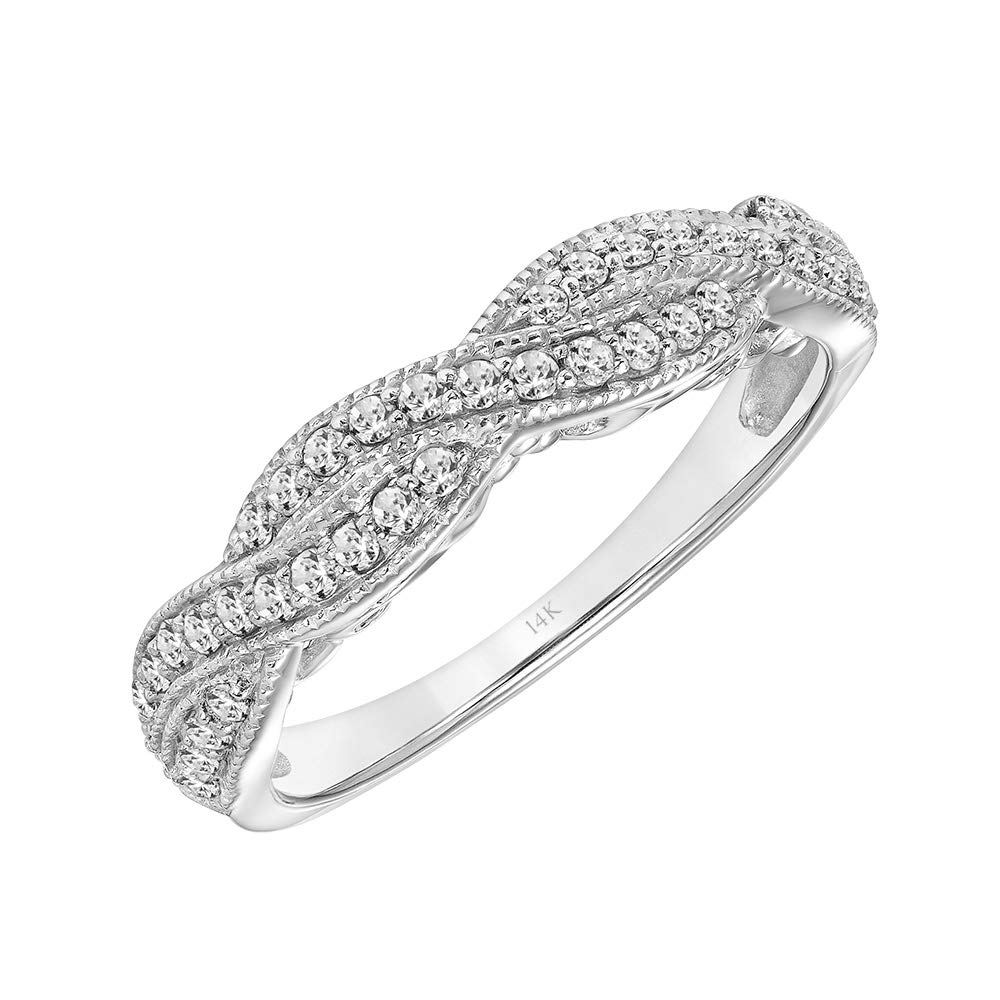 Brilliant Expressions 14K White Gold 1/3 Cttw Conflict Free Diamond Double-Twist Fashion Anniversary Band (I-J Color, I2-I3 Clarity), Size 7