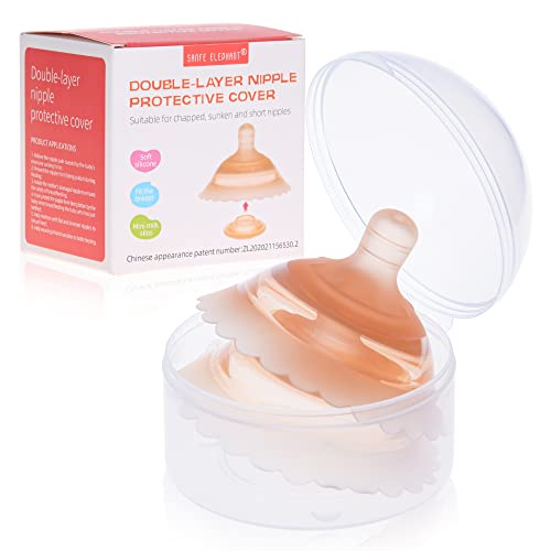SANFE ELEPHANT Nipple Shields for Nursing Newborn,Double Layer Breast Shield,for Latch Difficulties or Flat or Inverted Nipples,2 Pack