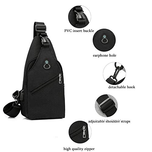 Crossbody Sling Backpack Sling Bag with USB Cable Travel Hiking Chest Bag Daypack for Women Men